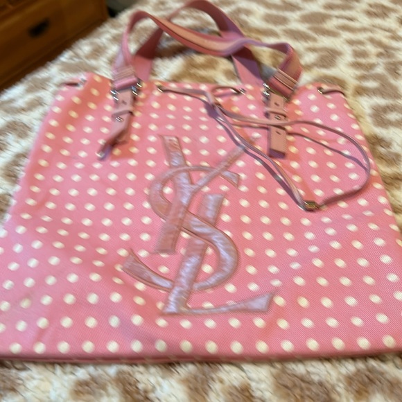 Yves Saint Laurent | Bags | Ysl Pink And White Polka Dot Tote Clean ...
